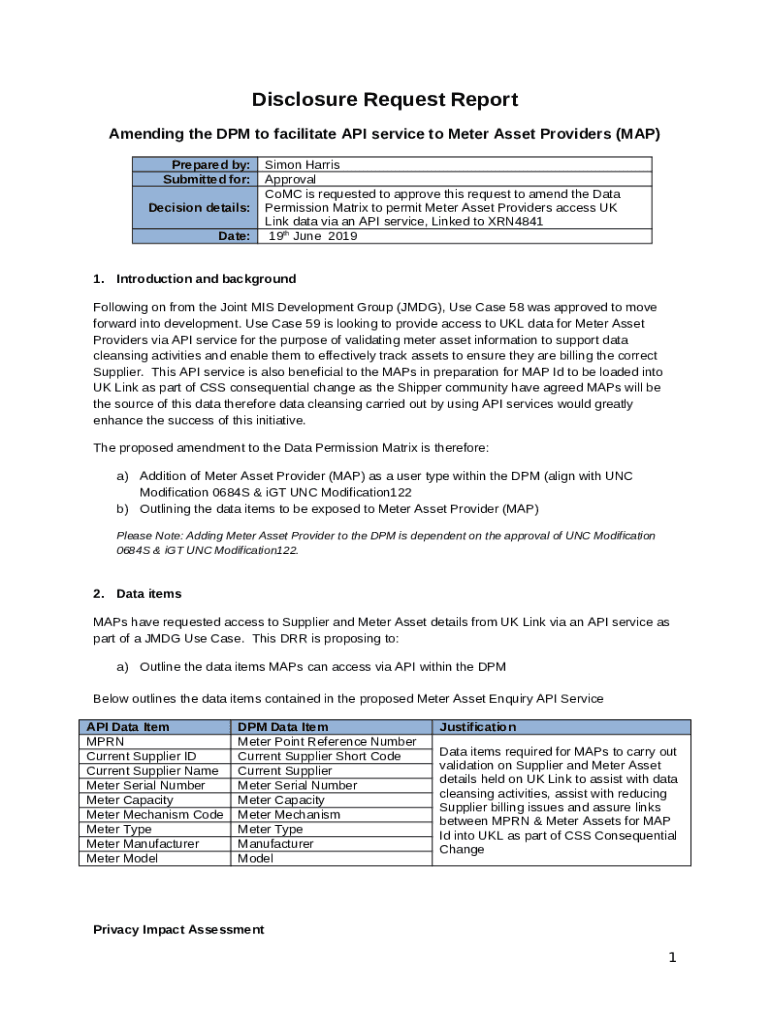 Disclosure Request Report Doc Template | pdfFiller