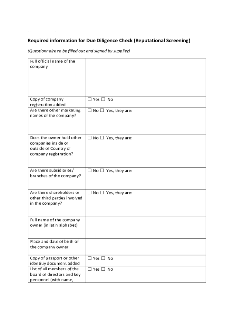 Fillable Online Supplier form Compliance Due Diligence Questionnaire v0 ...