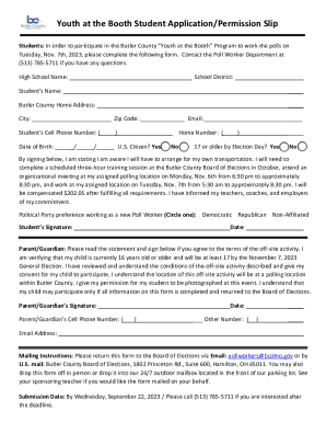 Fillable Online Youth at the Booth Student Application/Permission Slip ...