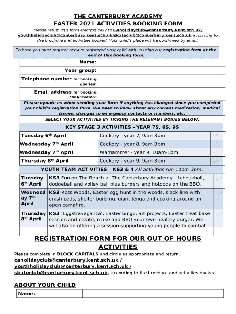 the canterbury academy easter 2021 activities booking Doc Template ...