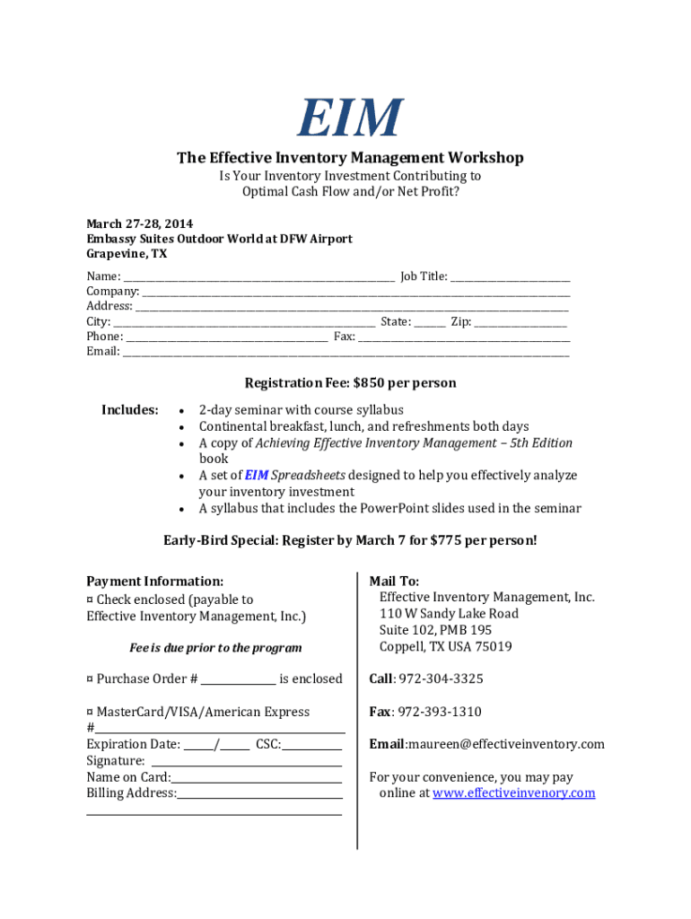 Fillable Online EIM-Workshop-REGISTRATION-by-FAX- ... Fax Email Print ...