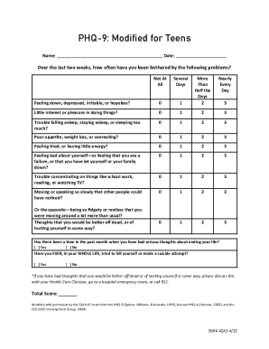 Fillable Online Patient Health Questionnaire-9 (PHQ-9) for Depression ...