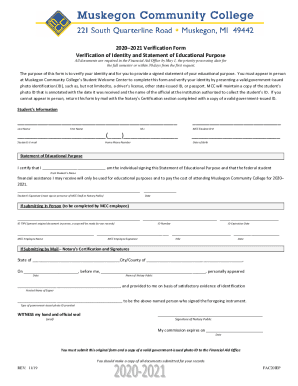 Fillable Online 20202021 Verification Form Verification of Identity and ...