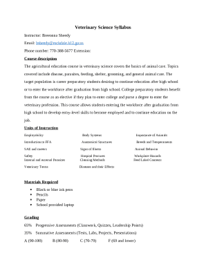 Veterinary Science Syllabus Doc Template | pdfFiller