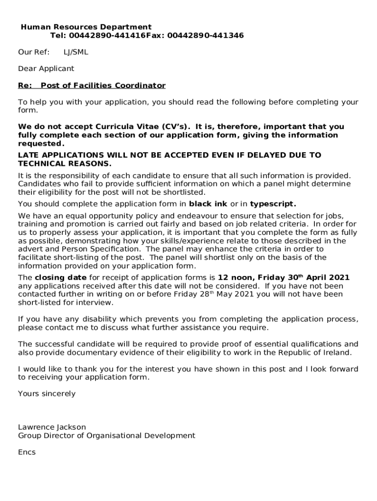 Re:Post of Facilities Coordinator Doc Template | pdfFiller