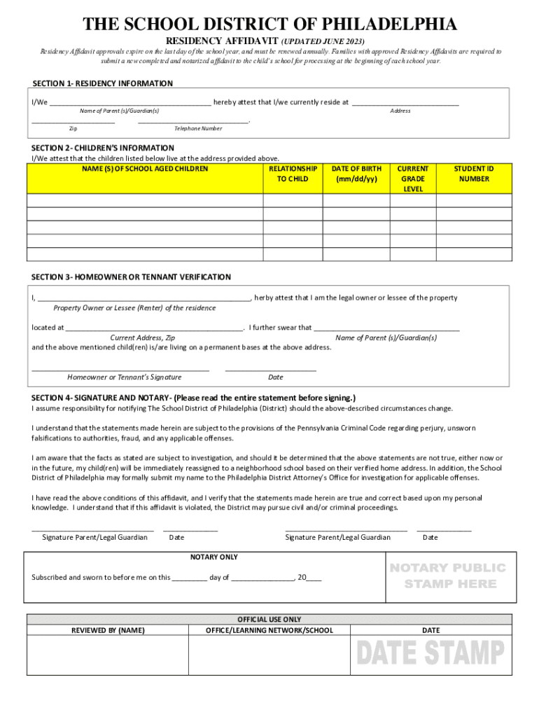 Fillable Online Residency-Affidavit-FORM - Student Enrollment ...