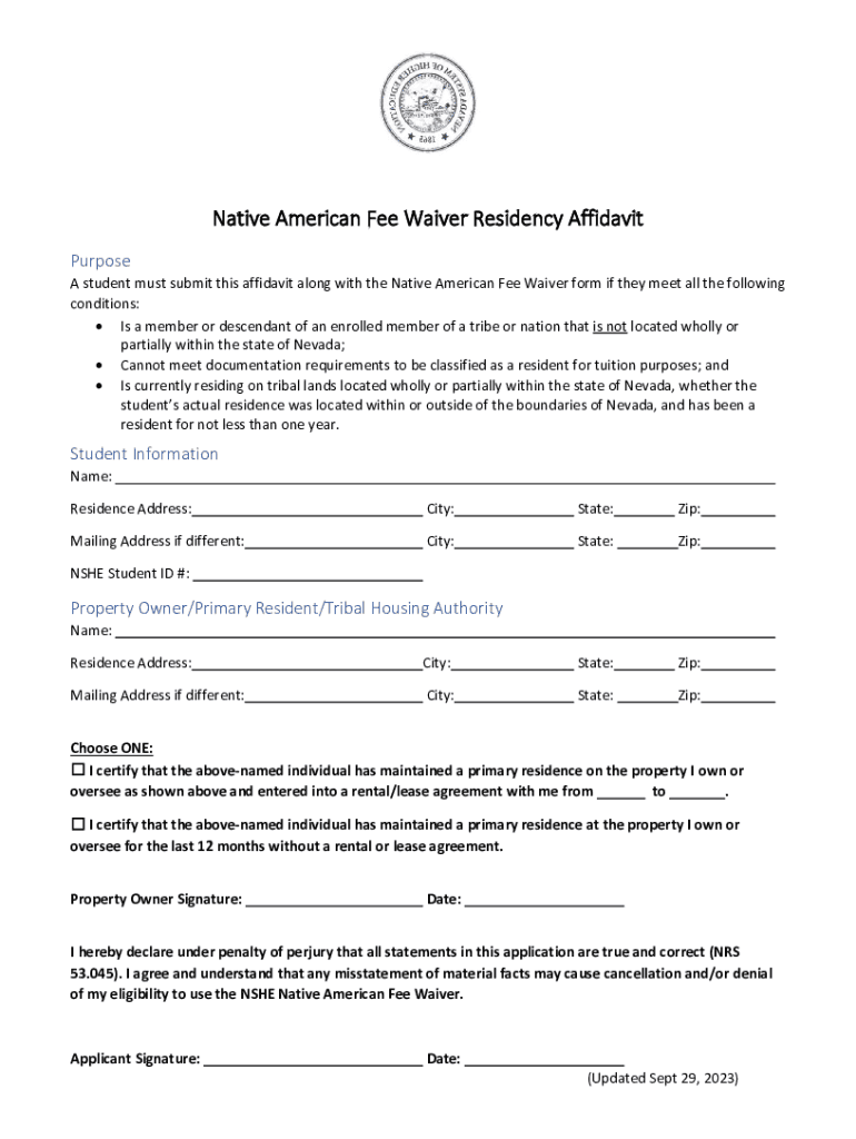 Fillable Online Native American Fee Waiver Resident Affidavit Fax Email ...