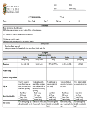 Interdisciplinary Unit Title: Daily Lesson Plans Week 1 Doc Template ...