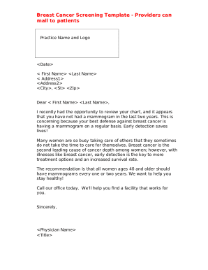 Breast Cancer Screening Template Doc Template | pdfFiller