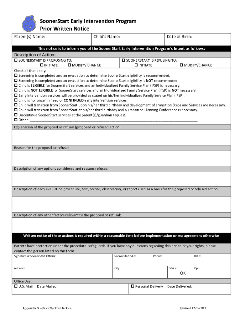 Fillable Online sde ok Parents Rights for SoonerStart Services Notice ...