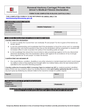 Private Hire Driver's Medical Fitness Declaration Doc Template | pdfFiller