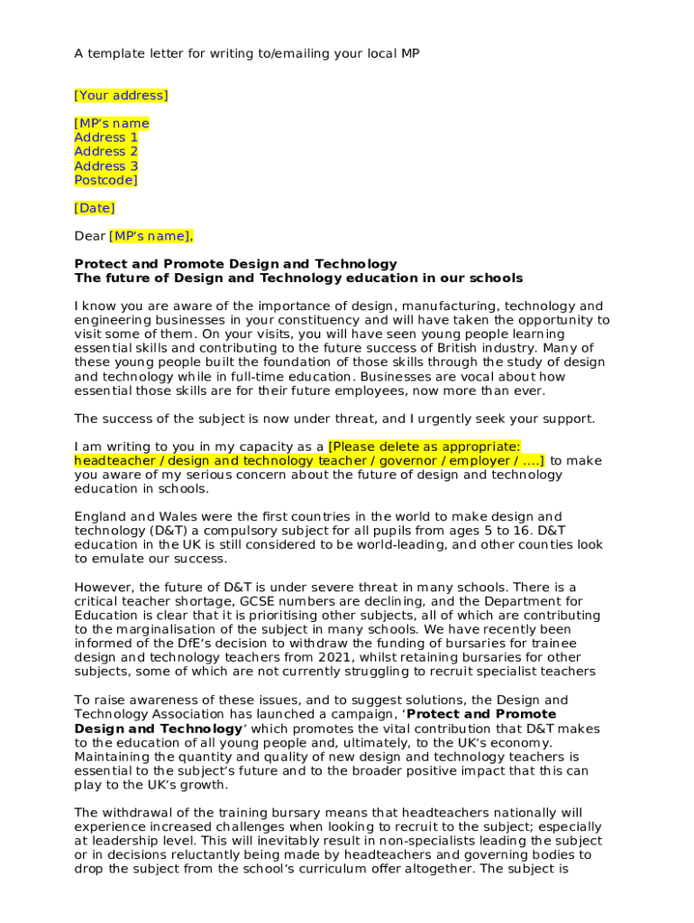 Write to Your Local Member of Parliament - 215pledge Doc Template ...