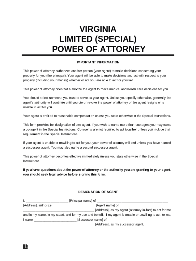 Free Virginia Power of Attorney Template Doc Template | pdfFiller