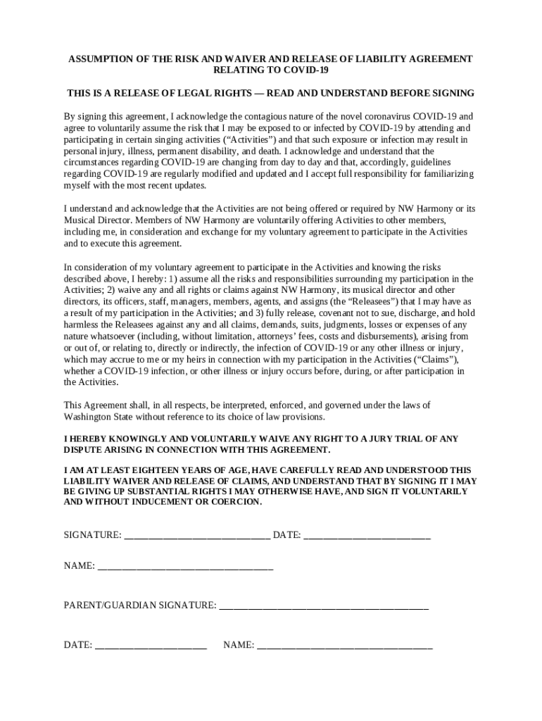 assumption of the risk and waiver and release of liability ... Doc Template | pdfFiller
