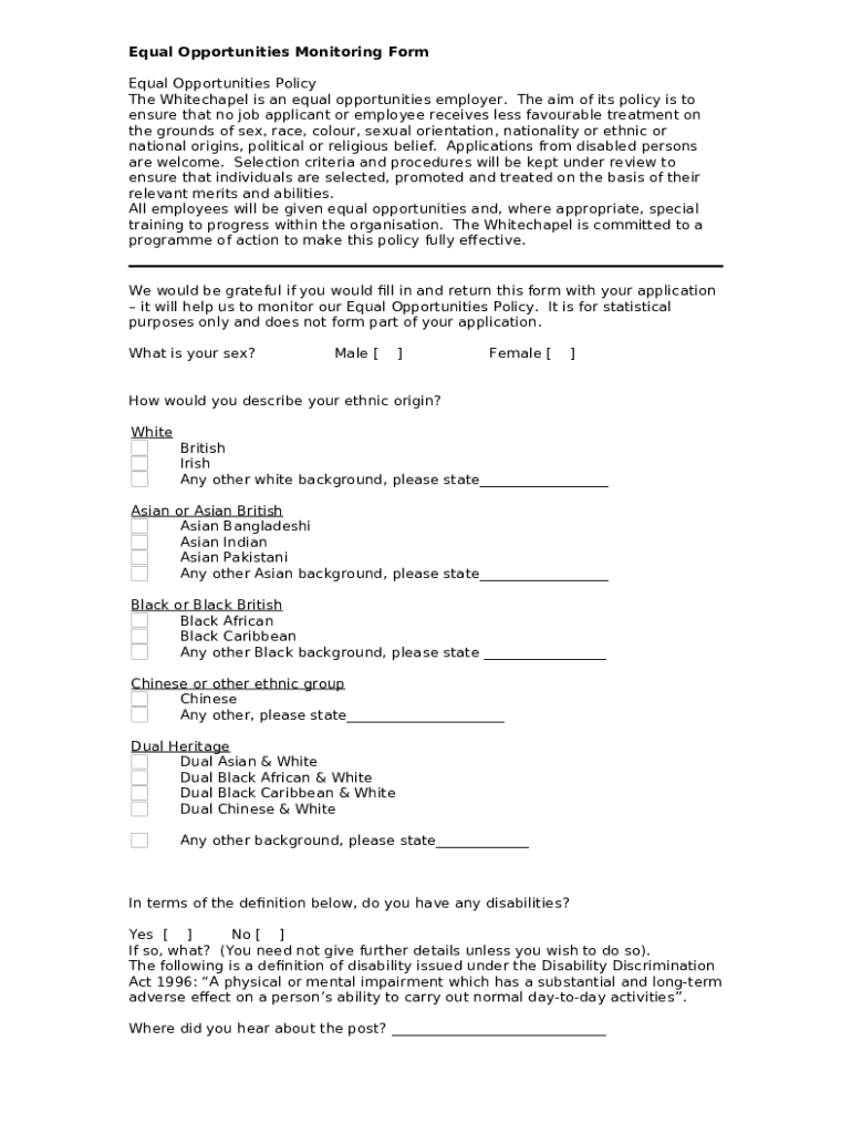 IES Equal Opportunities Monitoring Doc Template | pdfFiller