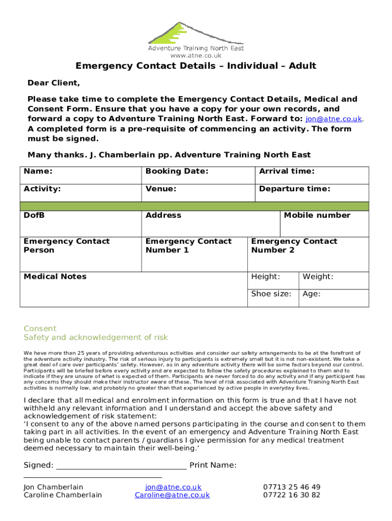 Individual Emergency Contact Details - For Adults Doc Template | pdfFiller