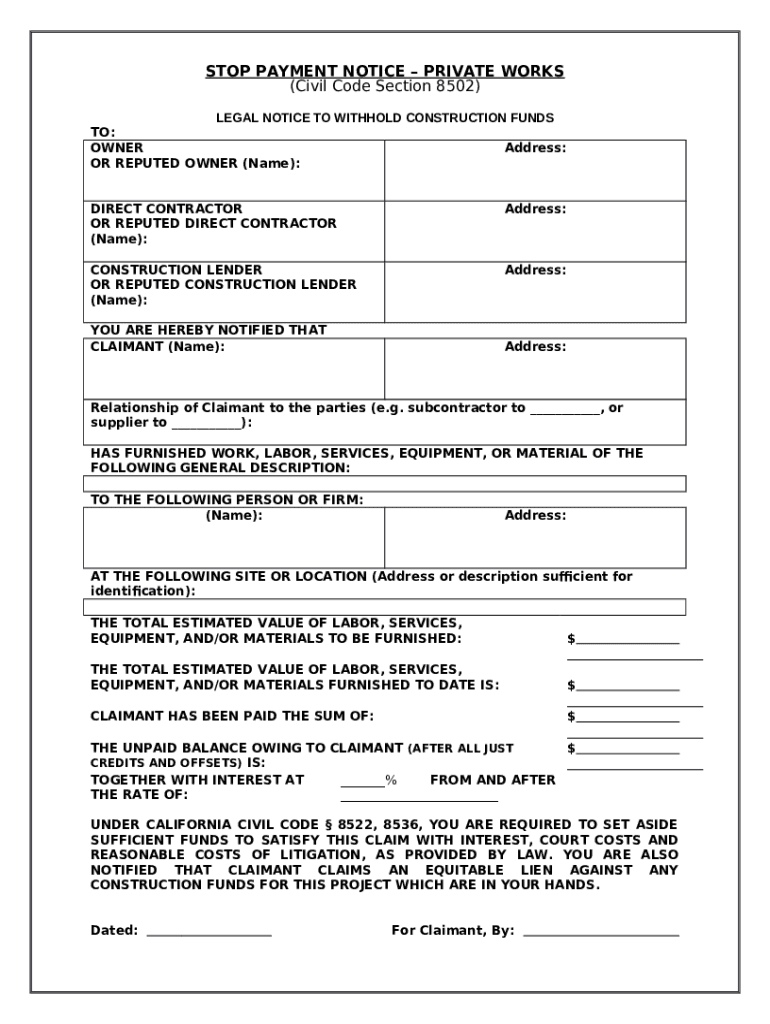 Stop Payment Notice - Hardhat Advice Doc Template | pdfFiller