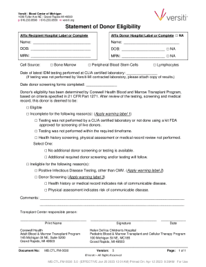 Fillable Online Post Collection Amendment of Donor Eligibility Fax Email Print - pdfFiller