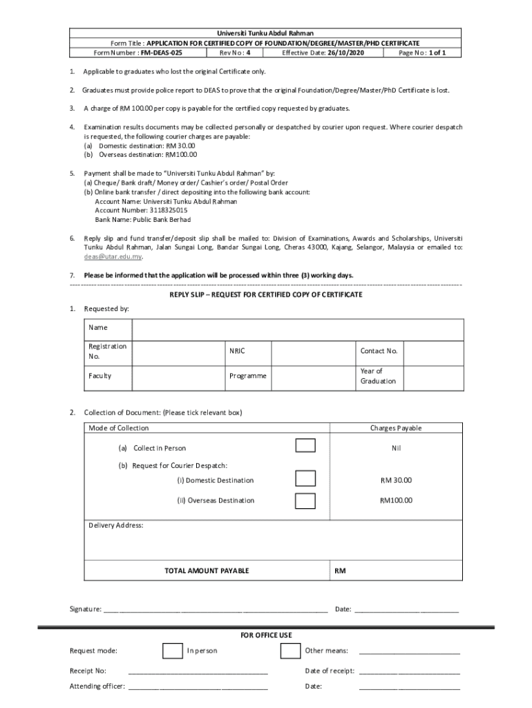 Fillable Online REQUEST FOR CERTIFIED COPY OF CERTIFICATE 1 ... Fax ...