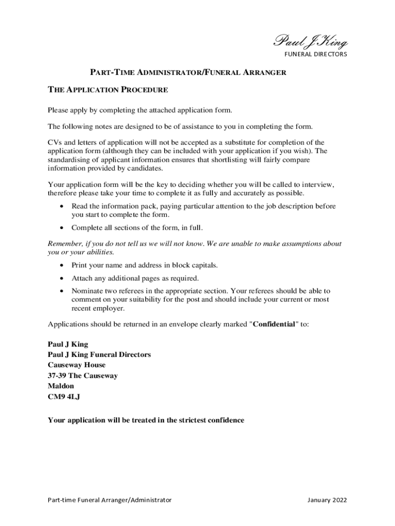 Fillable Online part-time-funeral-arranger-administrator- ... Fax Email ...