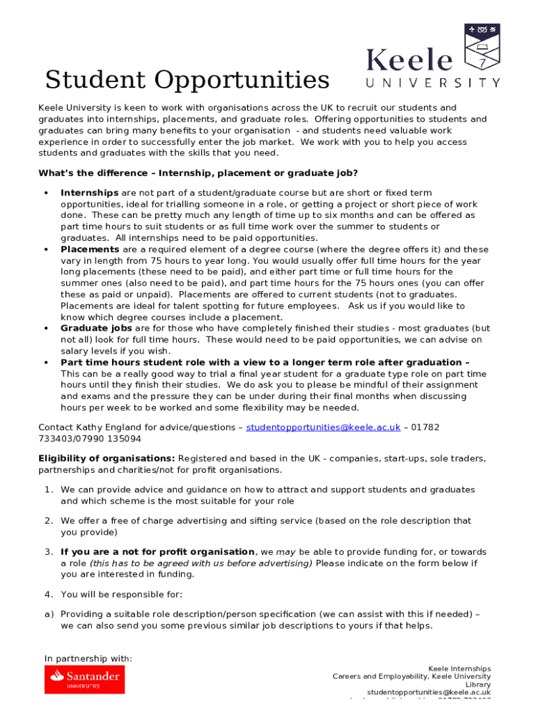 Student opportunities application for organisations Doc Template ...