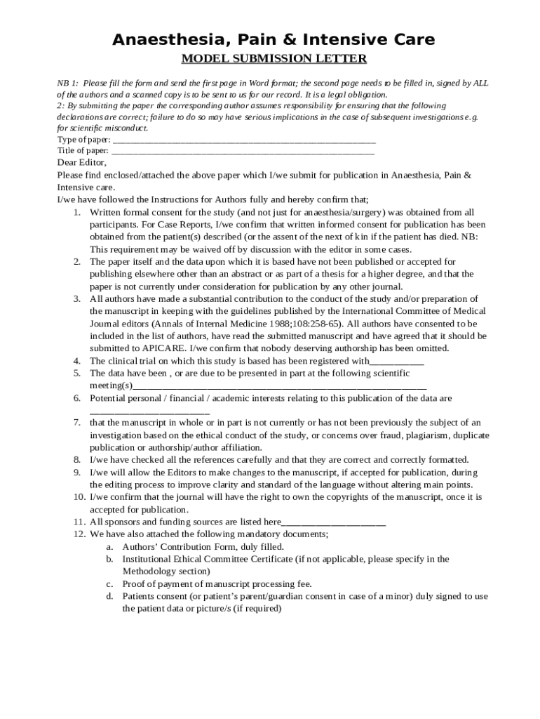 Model Submission Letter Doc Template | pdfFiller