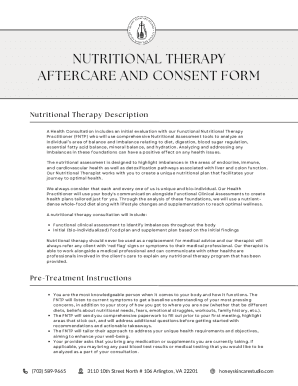 Fillable Online NUTRITIONAL THERAPY Aftercare and Consent Form Fax ...