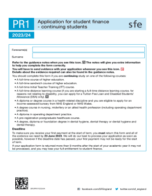 Fillable Online PR1 Application for student finance Fax Email Print ...
