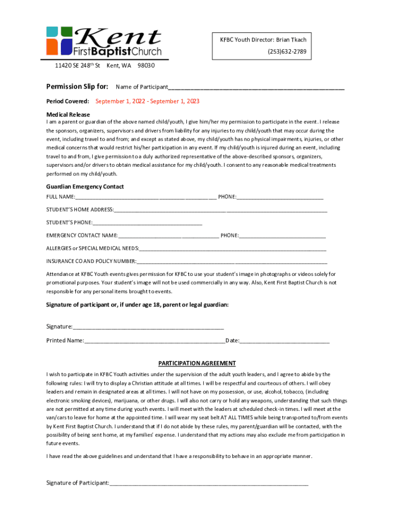Fillable Online Permission Slip for: Name of Participant Fax Email Print - pdfFiller
