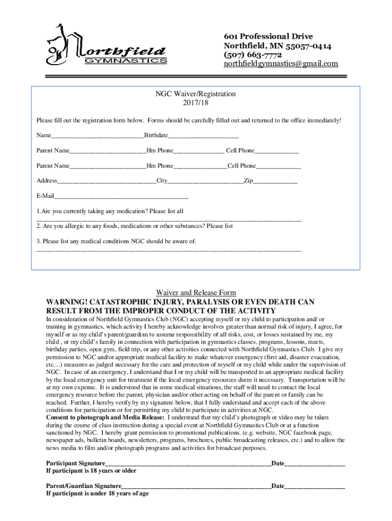 Fillable Online Waiver and Release Form WARNING! CATASTROPHIC ... Fax ...