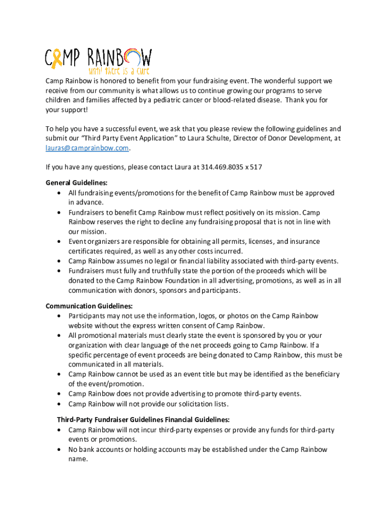 Fillable Online Reach for the Rainbow - Organization Offering ...