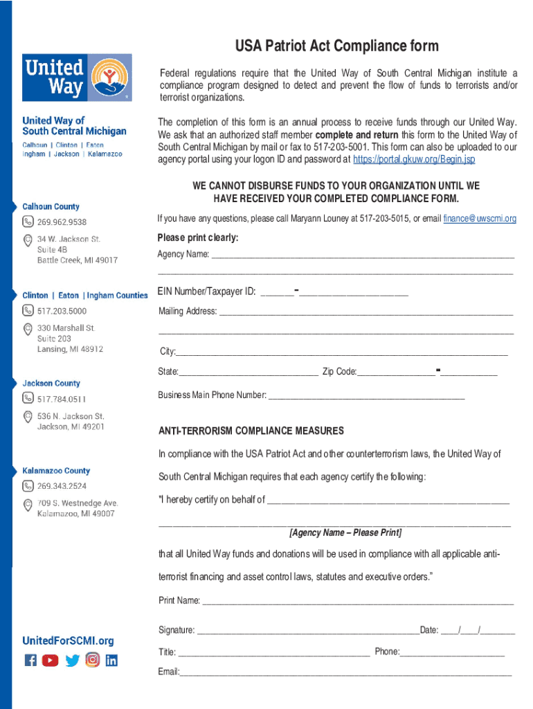 Fillable Online UWSCMI Patriot Act form.pdf. Patriot Act Compliance ...