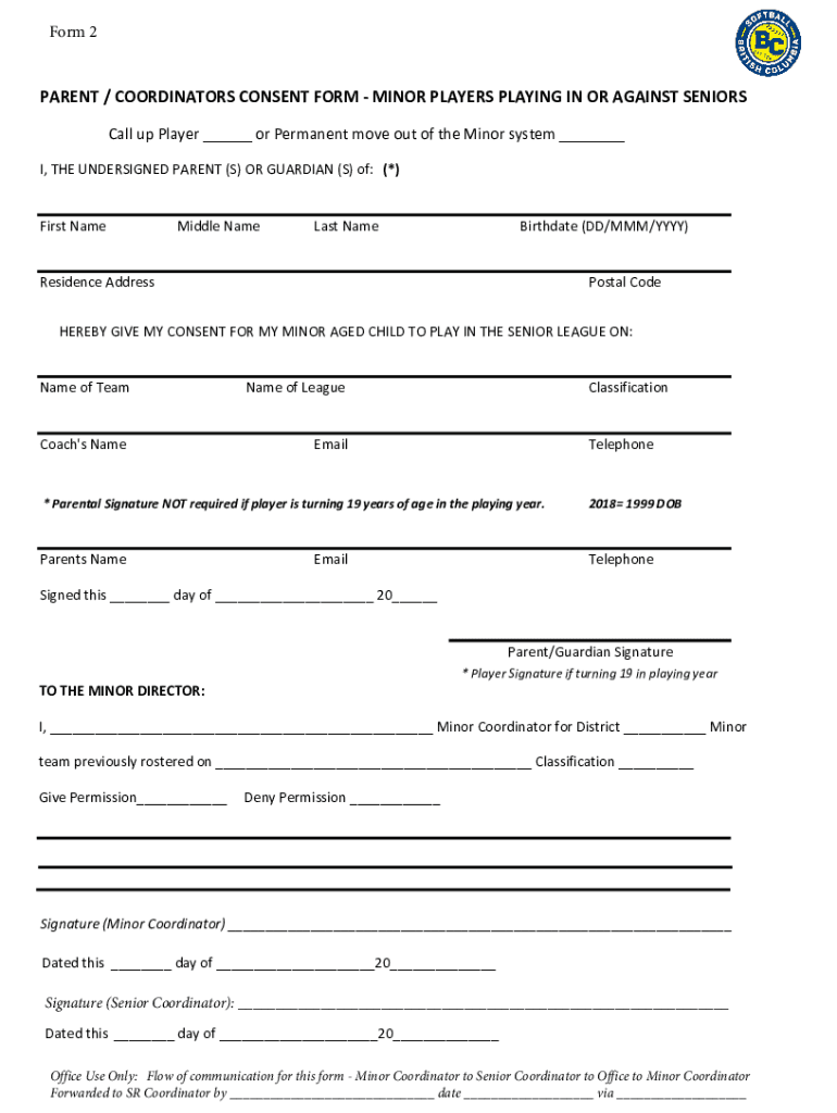 Fillable Online PARENT / COORDINATORS CONSENT FORM Fax Email Print ...