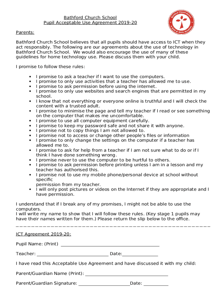 Bayford Acceptable Use Agreement for Pupils Doc Template | pdfFiller