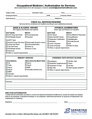 Fillable Online Occupational Medicine Authorization Form Fax Email ...