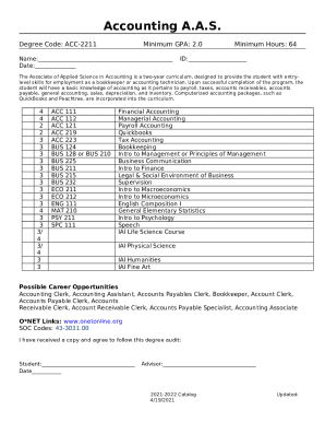 Degree Code: ACC-2211Minimum GPA: 2 Doc Template | pdfFiller