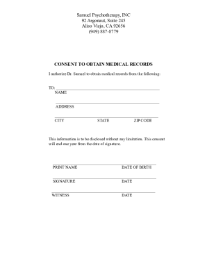 Fillable Online Consent To Obtain Medical Records Fax Email Print ...