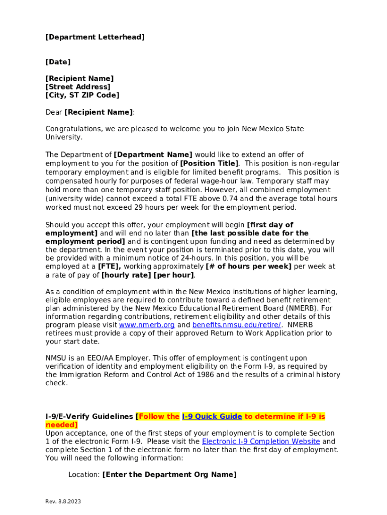 Letter of offer: Faculty- Term (sample) - NMSU HR Services - hr nmsu ...