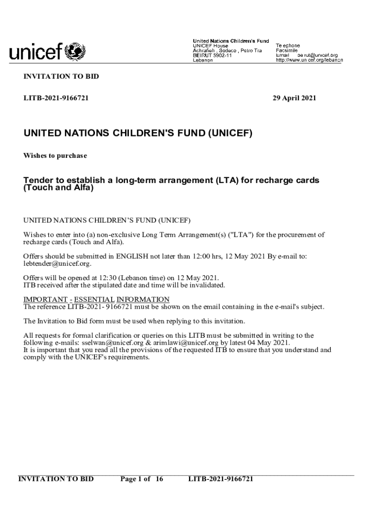Fillable Online Tender to establish a long-term arrangement (LTA) for ...