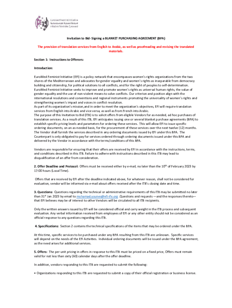 Fillable Online REQUEST FOR BID (RFB) for WRITTEN TRANSLATION ... Fax ...