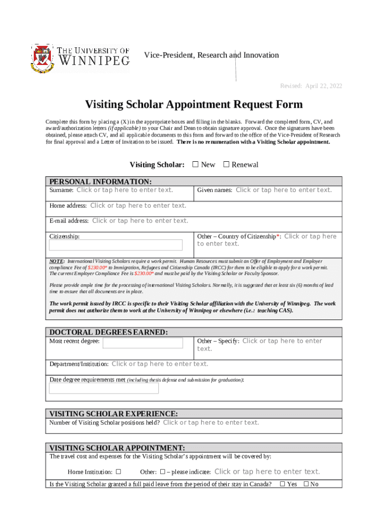 Visiting Scholar Appointment Request Doc Template | pdfFiller