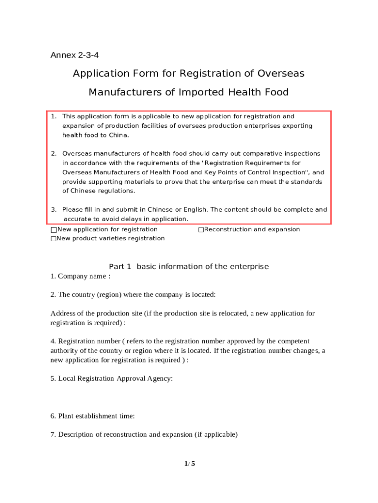 Annex 2-3-4 Application for Registration of Overseas Manufacturers of Imported Health Food Doc ...