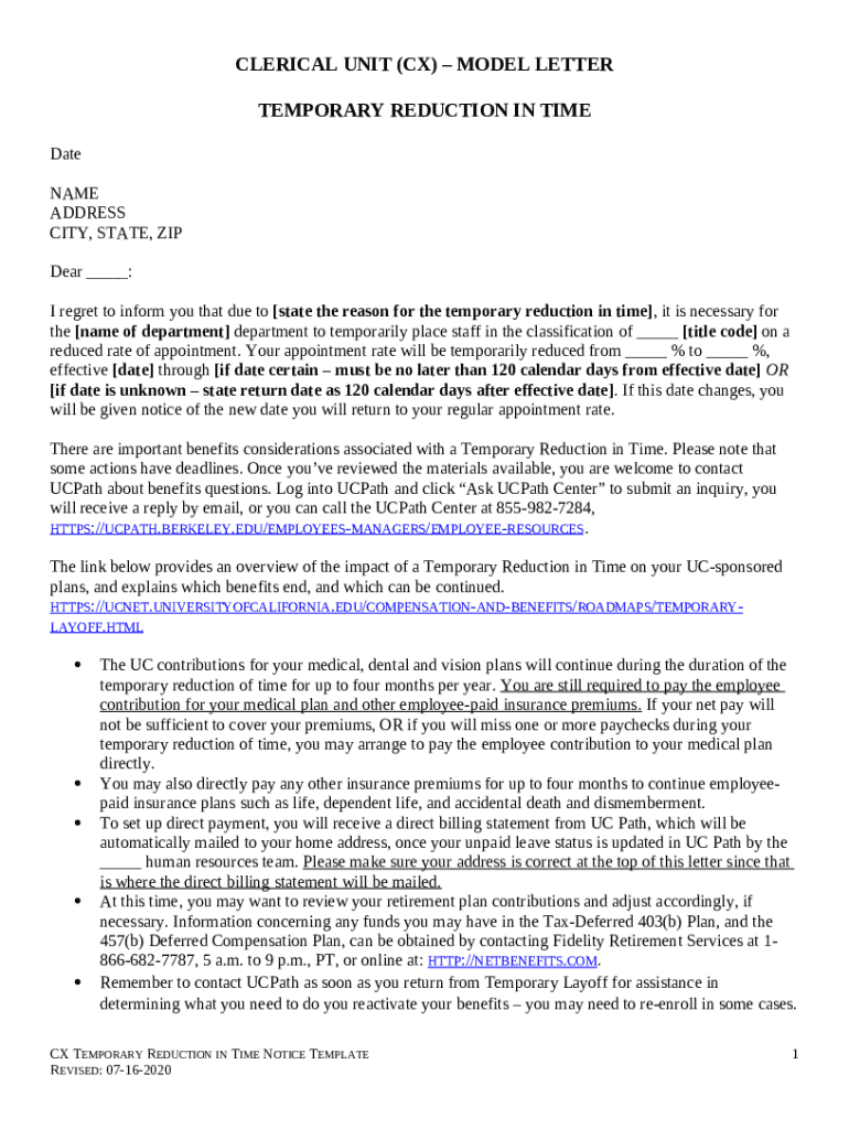 Reduction in Time (RIT) Program Notice Templates Doc Template | pdfFiller