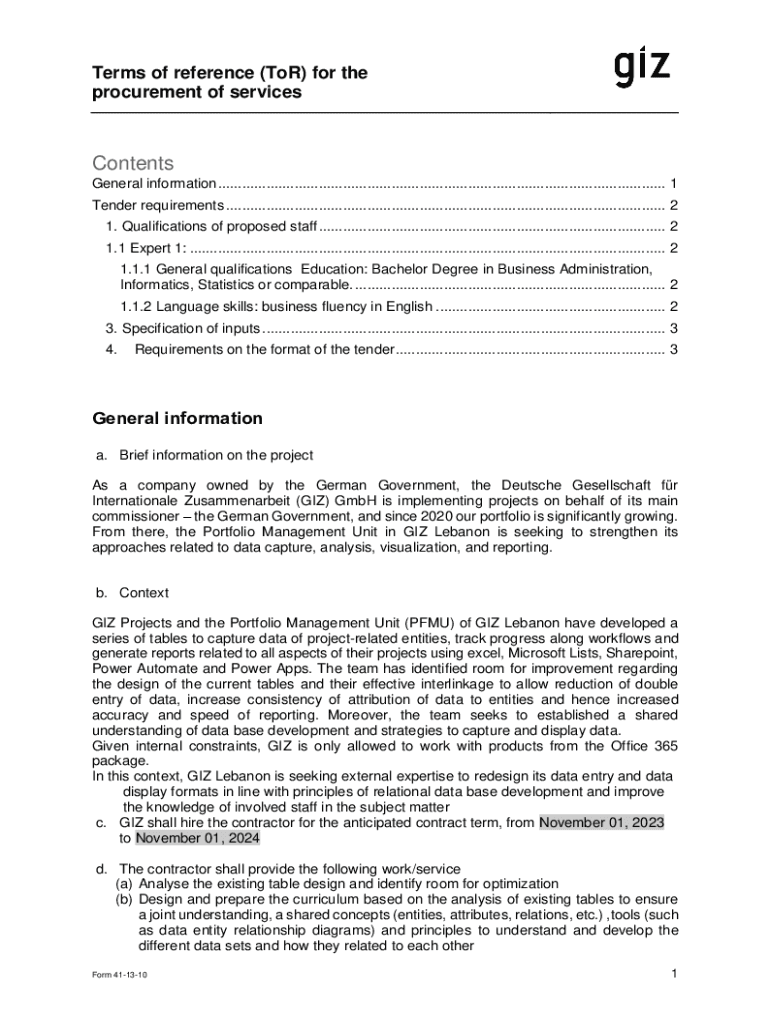 Fillable Online TERM OF REFERENCE (ToR) FOR THE RECRUITMENT ... Fax ...
