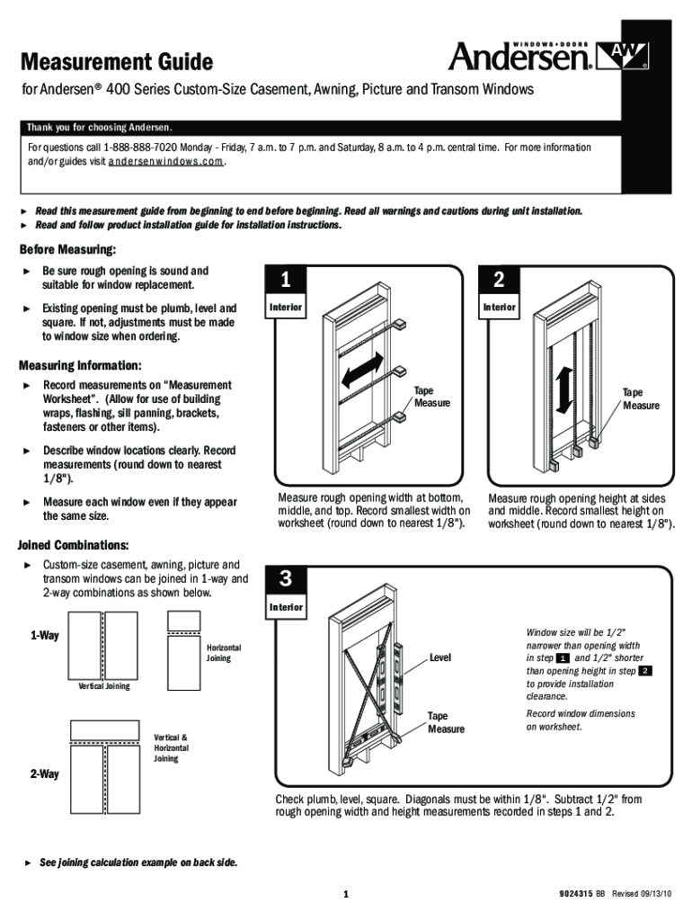 Fillable Online Measurement Guide for Andersen 400 Series Custom-Size ...