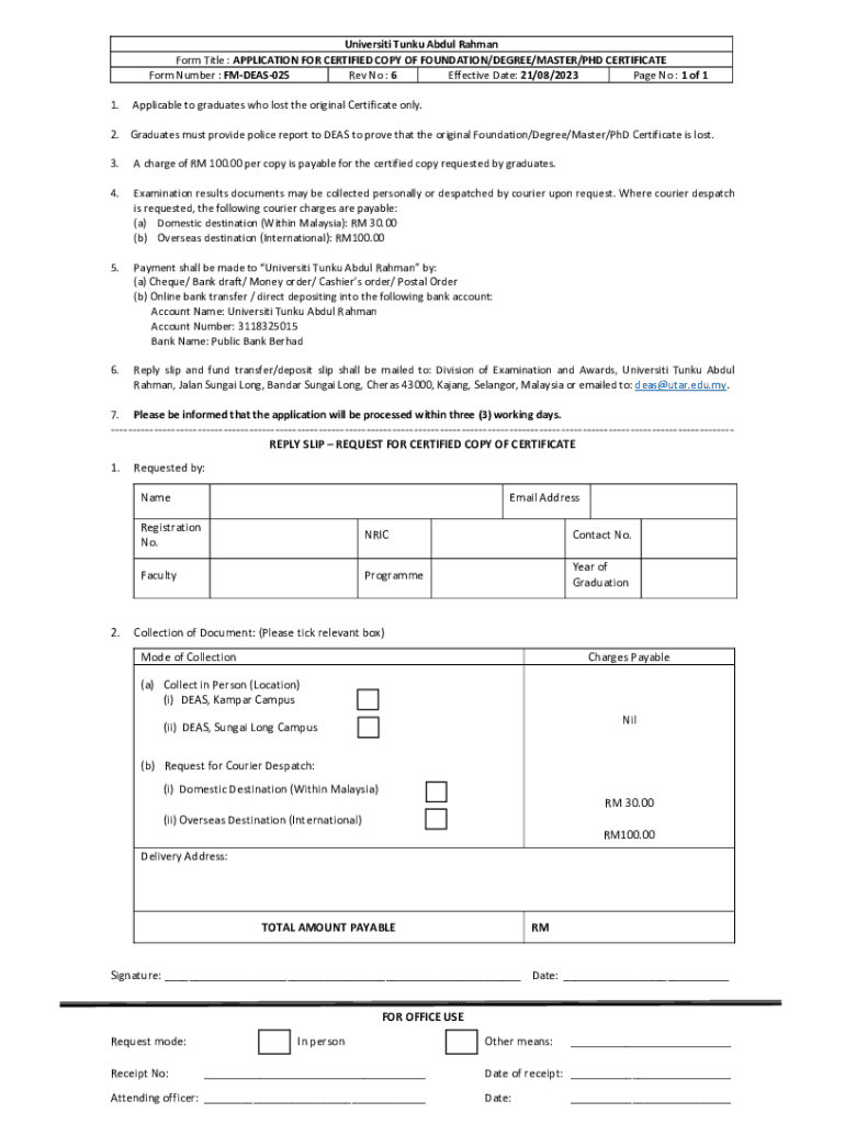 Fillable Online FM-DEAS-025 (v6) - Certified Copy Certificate Fax Email Print - pdfFiller