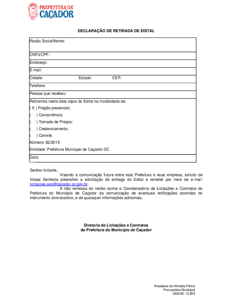 Preenchível Disponível cacador sc gov Vossa Senhoria preencher a ...