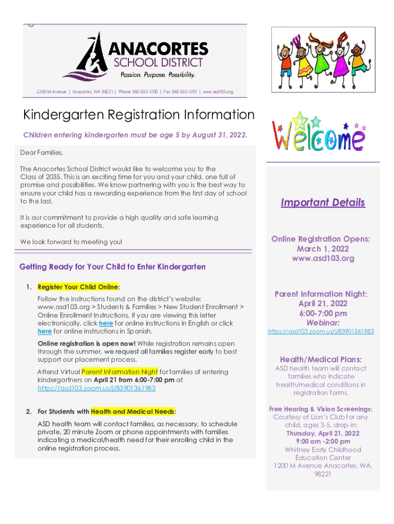 Fillable Online Fillable Online Kindergarten registration now open Fax ...