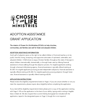 Fillable Online ADOPTION ASSISTANCE GRANT APPLICATION Fax Email Print ...