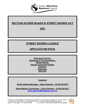 Fillable Online SECTION 50 (1) NEW ROADS AND STREET WORKS ACT ... Fax ...